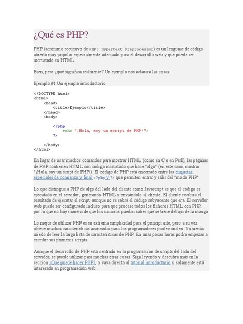 ¿qué Es Php Ejemplo Pdf Informática