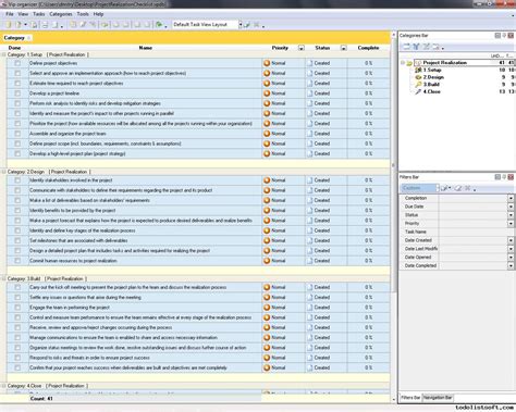 Project Realization Checklist To Do List Organizer Checklist PIM Time And Task Management