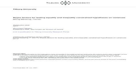 tilburg university bayes factors for testing equality and inequality
