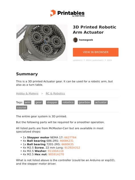 3d Printed Robotic Arm Actuator Pdf