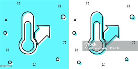 녹색과 흰색 배경에 격리 된 검은 줄 기상 온도계 측정 아이콘 온도계 장비는 덥거나 추운 날씨를 표시합니다 임의동적 모양 벡터 0명에 대한 스톡 벡터 아트 및 기타 이미지