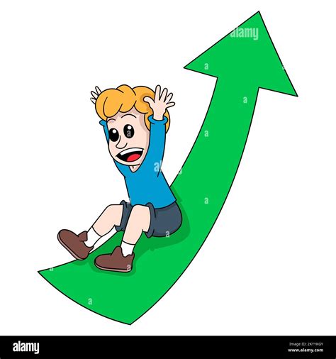 Illustration Of A Man Playing A Slide On A Business Plan Curve Showing An Increase Stock Vector