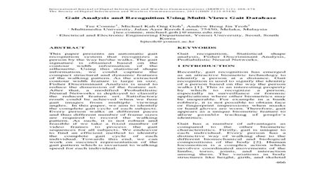 Download Pdf Gait Analysis And Recognition Using Multi Views Gait Database