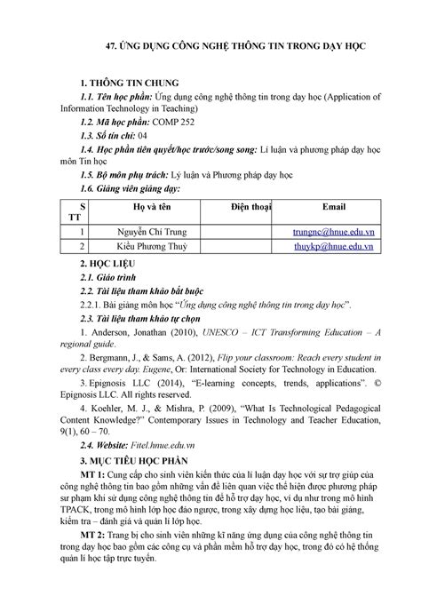 COMP Ung dung CNTT trong day hoc ỨNG DỤNG CÔNG NGHỆ THÔNG TIN TRONG DẠY HỌC THÔNG