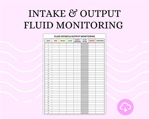 Fluid Intake And Output Monitoring Sheet Etsy