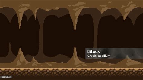 픽셀 아트 게임 배경 종유석과 석순이 있는 지하 동굴 벡터 8 비트 복고풍 비디오 게임 원활한 동굴 배경입니다 석순 동굴에 대한 스톡 벡터 아트 및 기타 이미지 Istock