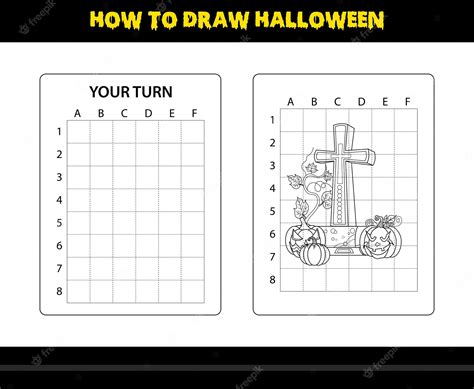 아이들을위한 할로윈을 그리는 방법 아이들을위한 할로윈 그리기 기술 색칠 페이지 프리미엄 벡터