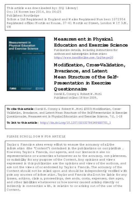 Pdf Modification Cross Validation Invariance And Latent Mean Structure Of The Self