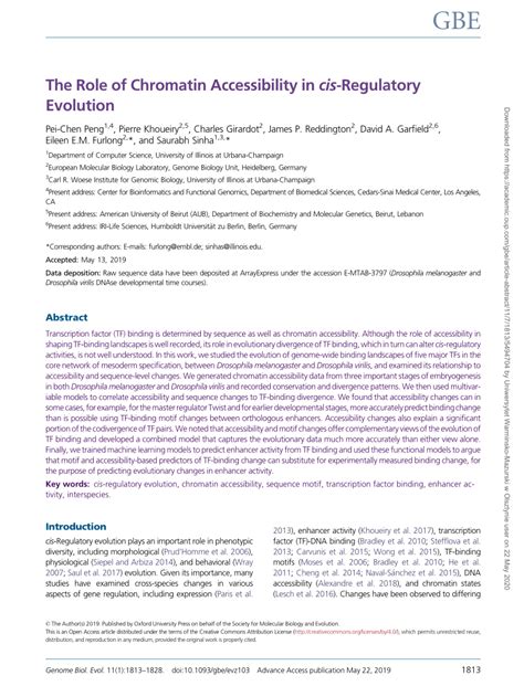 Pdf The Role Of Chromatin Accessibility In Cis Regulatory Evolution