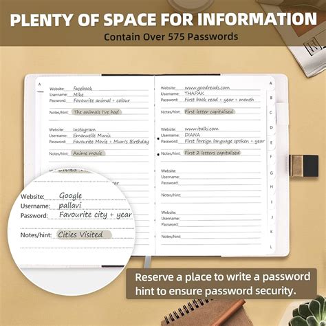 Libro De Contraseñas Con Cerradura Guardián De Contraseñas Con Pestañas Alfabéticas Organizador