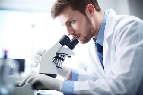 Premium Ai Image Shot Of A Young Scientist Using A Microscope In A Lab Created With Generative Ai