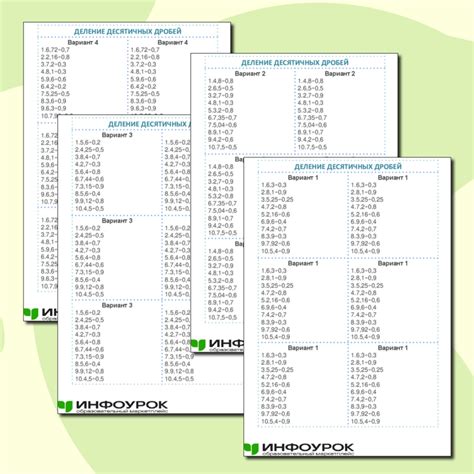 Карточки пятиминутки по математике «Деление десятичных дробей 5 класс