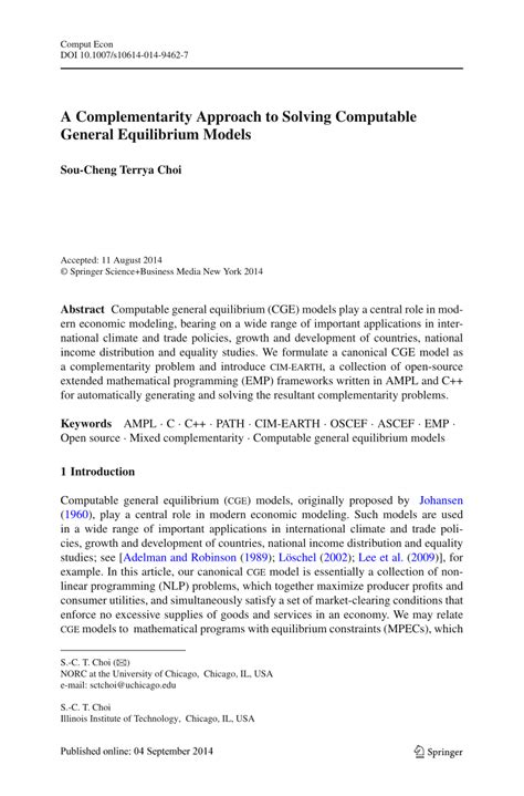Pdf A Complementarity Approach To Solving Computable General Equilibrium Models