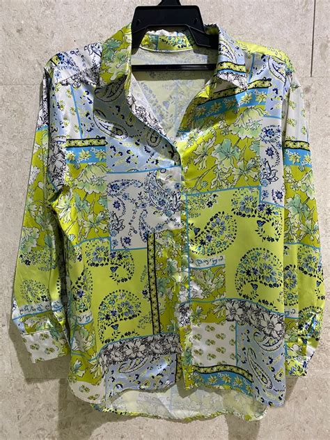 Printed Silk Satin Blouse Womens Fashion Tops Blouses On Carousell