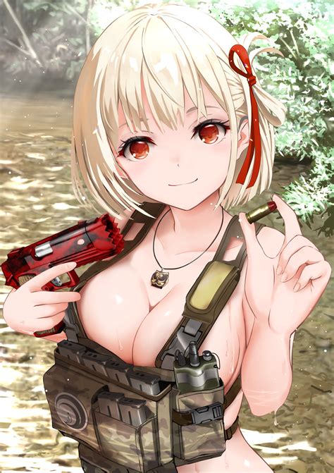 Gibun Sozoshu Nishikigi Chisato Lycoris Recoil Highres 1girl Blonde Hair Breasts Bullet