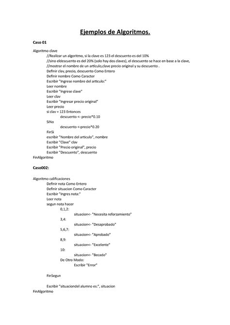 Ejemplos De Principios De Algoritmos Universidad Utp Ejemplos De Algoritmos Caso 01 Algoritmo
