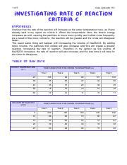 Investigating Rate Of Reaction Effect Of Temperature And Volume Course Hero