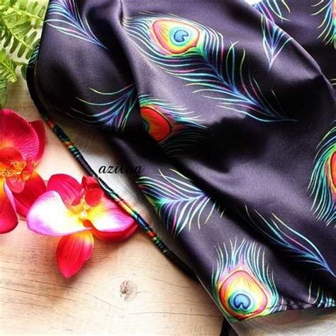 Peacock Feather Blue Satin Scarf At ₹1250 Azilaa