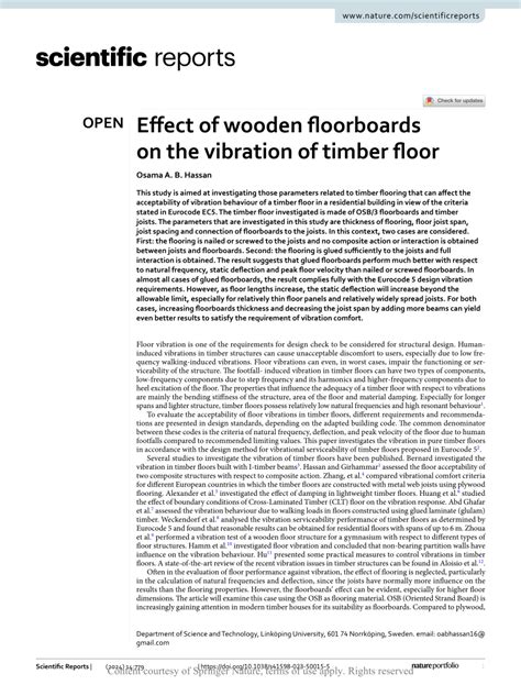 Pdf Effect Of Wooden Floorboards On The Vibration Of Timber Floor