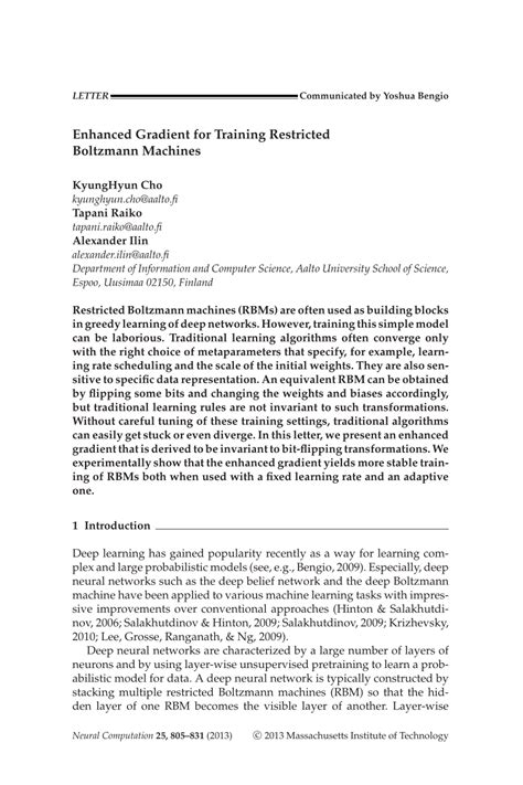 Pdf Enhanced Gradient For Training Restricted Boltzmann Machines