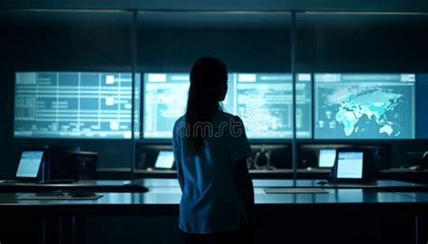 Busy Businesswoman Typing E Mails On Modern Computer In Dark Office Generated By Ai Stock