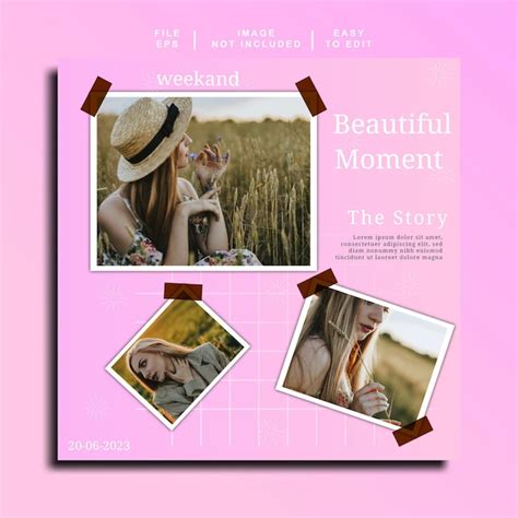 Instagram 피드 및 소셜 미디어 게시물 디자인 템플릿을 위한 사진 컬렉션 프레임 프리미엄 벡터 Instagram 피드 및 소셜 미디어 게시물 디자인 템플릿을 위한 사진 컬렉션 프레임 프리미엄 벡터