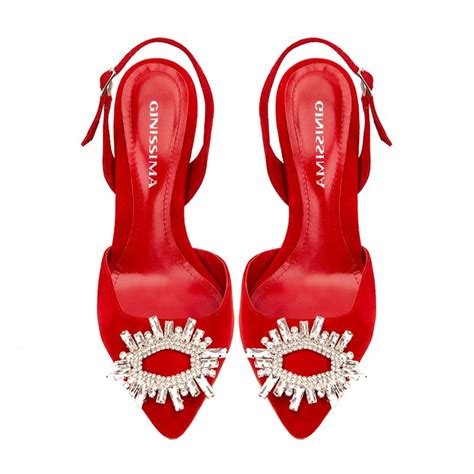 Alice Red Shoes With Crystal Brooch Ginissima Wolf Badger
