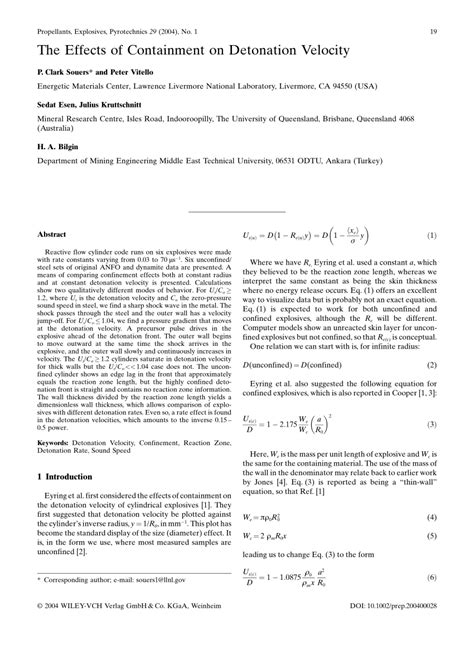 Pdf The Effects Of Containment On Detonation Velocity