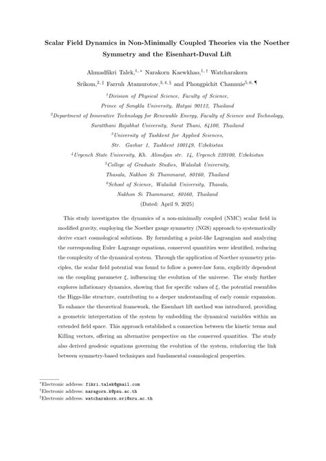 Pdf Scalar Field Dynamics In Non Minimally Coupled Theories Via The