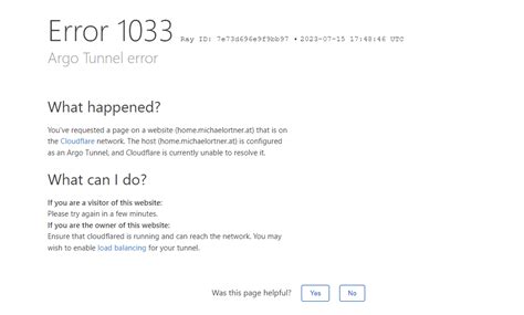 Argo Tunnel Error 1033 · Issue 438 · Brenner Tobiasaddon Cloudflared · Github