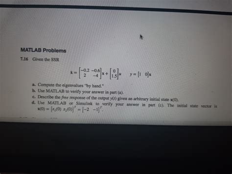 Solved Matlab Problems 716 Given The Ssr 92 6 1