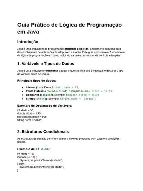 Guia Prático De Lógica De Programação Em Java Pdf Java Linguagem De Programação Tipo De