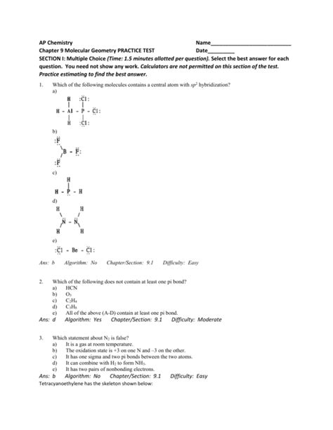 Ap Chemistry Molecular Geometry Practice Test