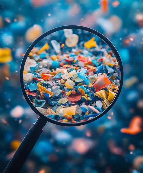 A Magnifying Glass Highlights The Abundance Of Microplastics Stock