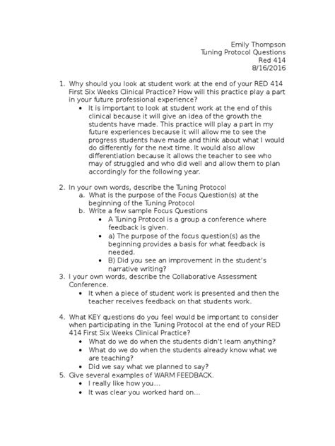 Tuning Protocol Pdf Lesson Plan Educational Psychology