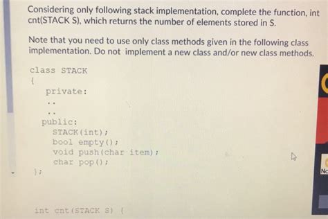 Solved Considering Only Following Stack Implementation Chegg