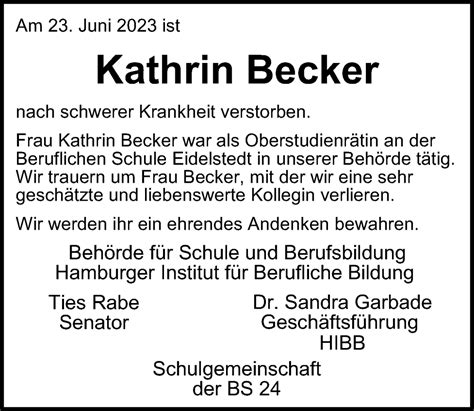 Traueranzeigen Von Kathrin Becker Hamburgertrauerde