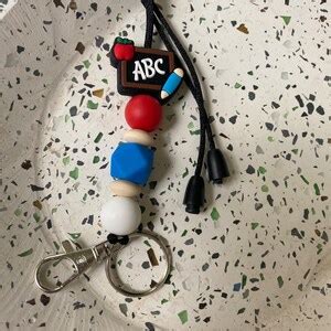 Abc Teacher Lanyard For Id Badge And Keys Silicone Beaded Lanyard Red