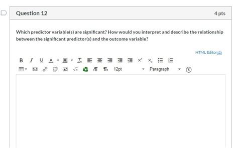 Solved Question 12 4 Pts Which Predictor Variables Are