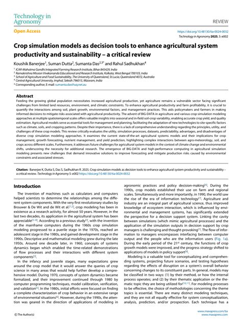 Pdf Crop Simulation Models As Decision Tools To Enhance Agricultural