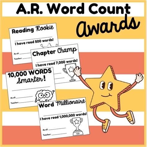 A R Word Count Awards Certificates Accelerated Reader Awards By Sunny Stars