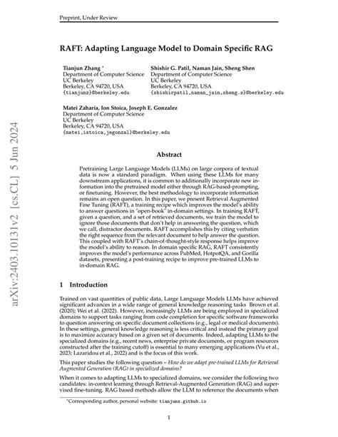 raft adapting language model to domain specific rag alphaxiv