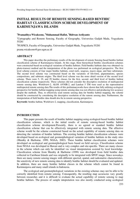 Pdf Initial Results Of Remote Sensing Based Benthic Habitat