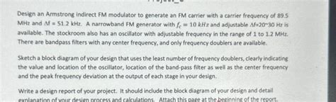 Solved Design An Armstrong Indirect Fm Modulator To Generate