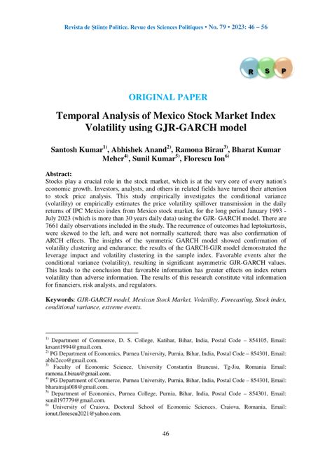Pdf Temporal Analysis Of Mexico Stock Market Index Volatility Using Gjr Garch Model