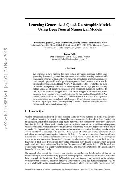 Pdf Learning Generalized Quasi Geostrophic Models Using Deep Neural Numerical Models