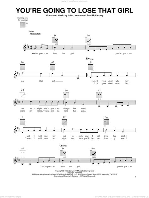 Youre Going To Lose That Girl Sheet Music For Guitar Solo Chords