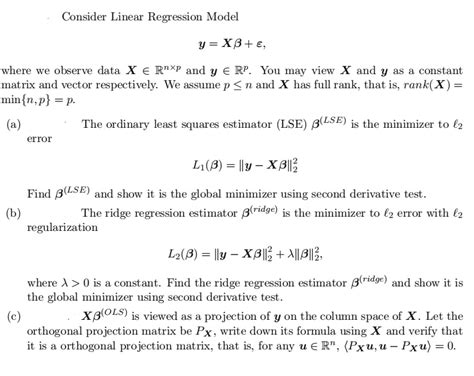 solved consider the linear regression model y xÎ² Îµ where we