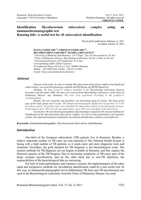 Pdf Identification Mycobacterium Tuberculosis Complex Using An