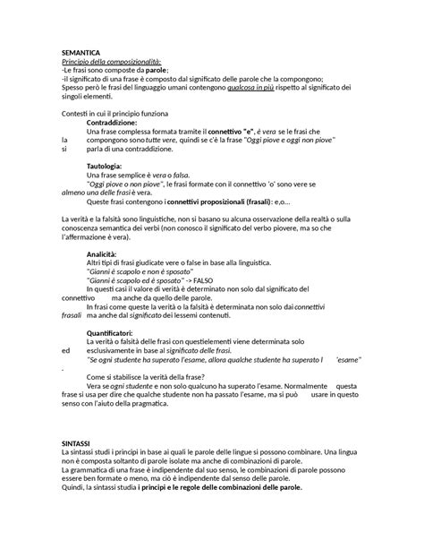 Semantica E Sintassi Introduzione Alla Linguistica Docsity